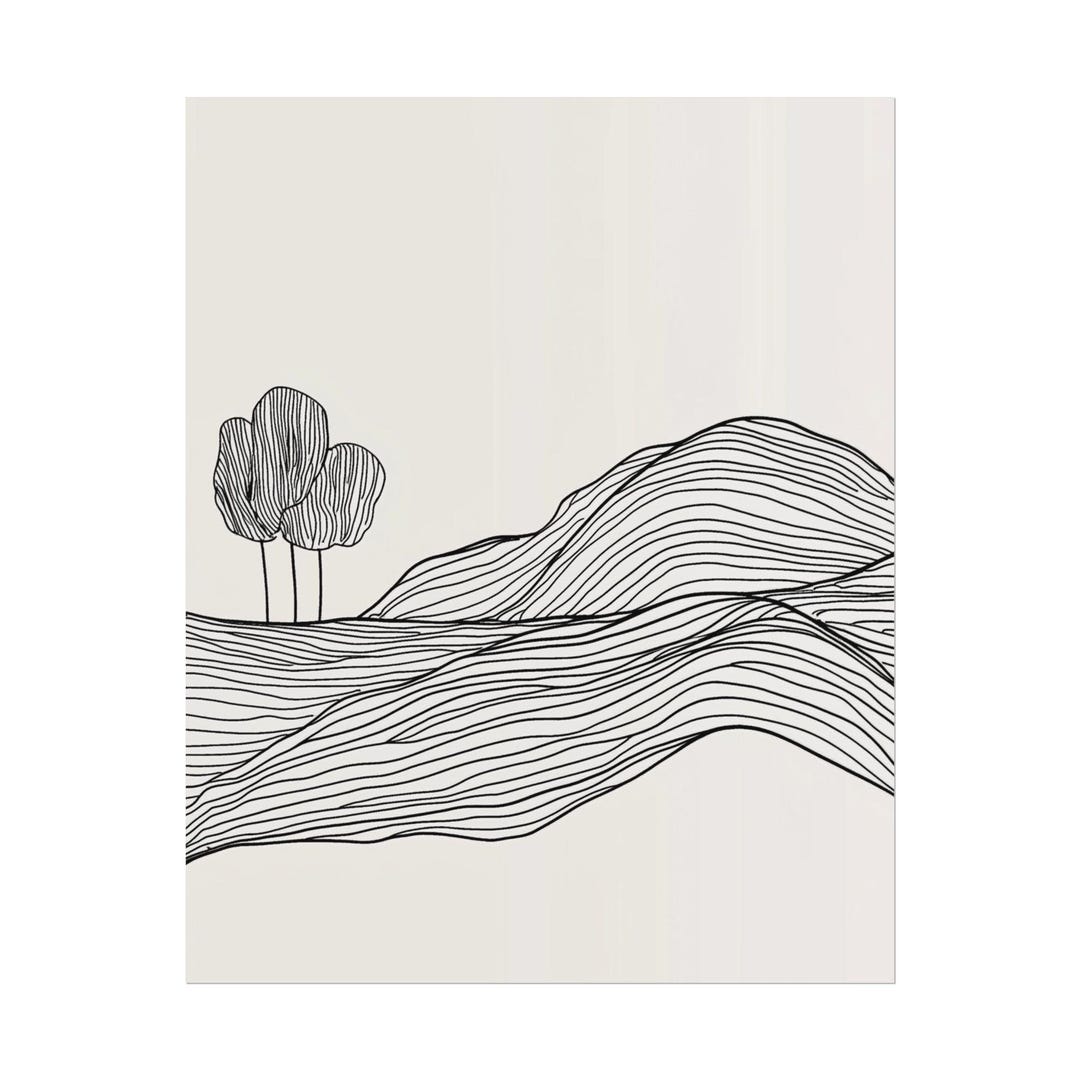 Minimalist Line Art Landscape Abstract Hills Rolled Poster - Etsy