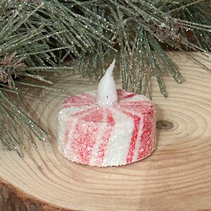 Glittered Candy Cane Tealight Candle, LED Red & White Striped Tea Light ...