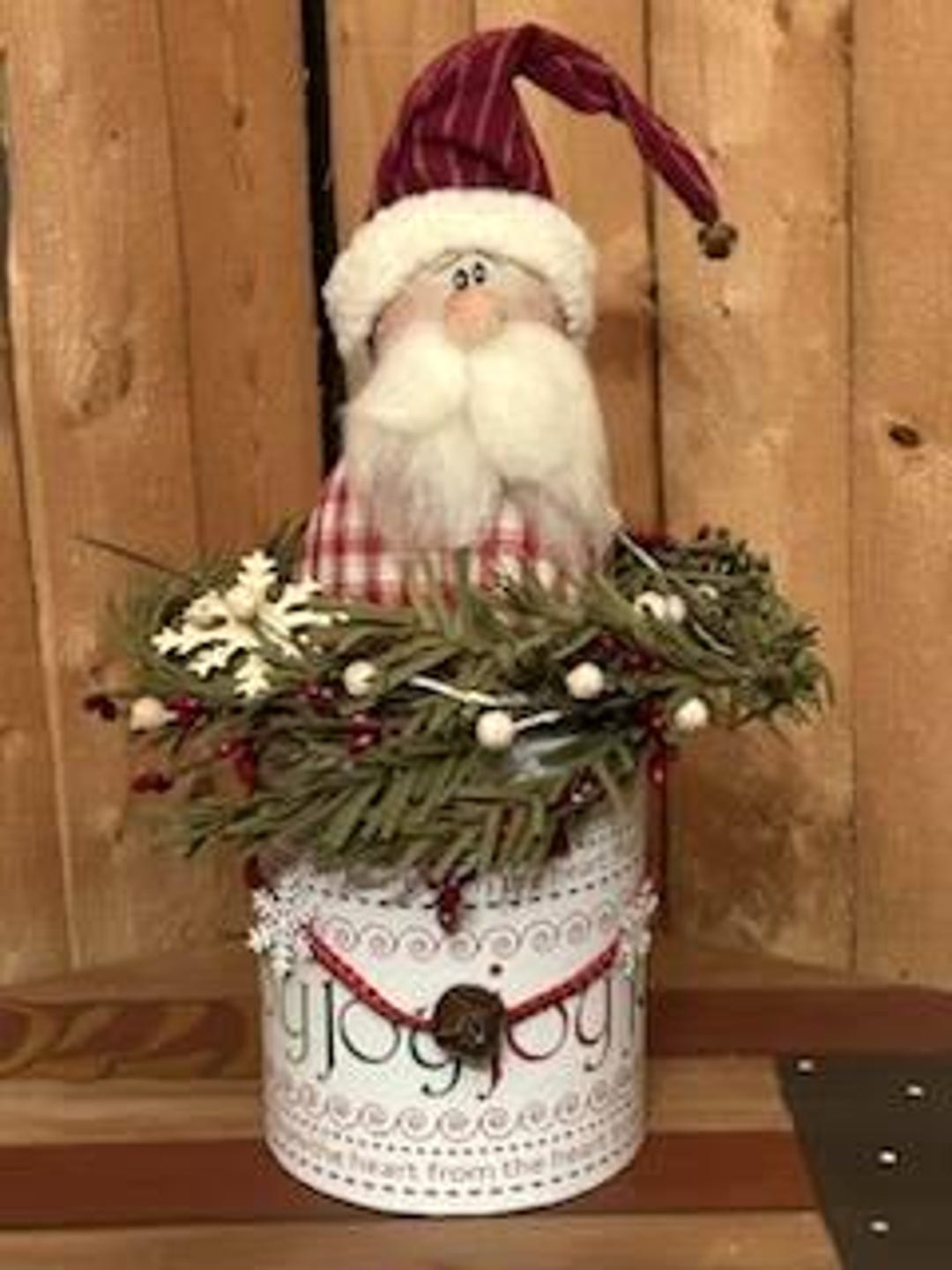 Christmas Santa in a Joy White/red/green Container Rustic Winter ...