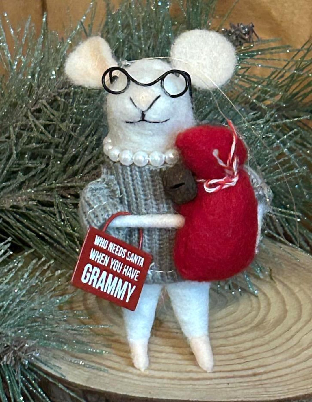 Cute Needle Felted Grandma Mouse - Christmas Holiday Gift Bag, Felt ...