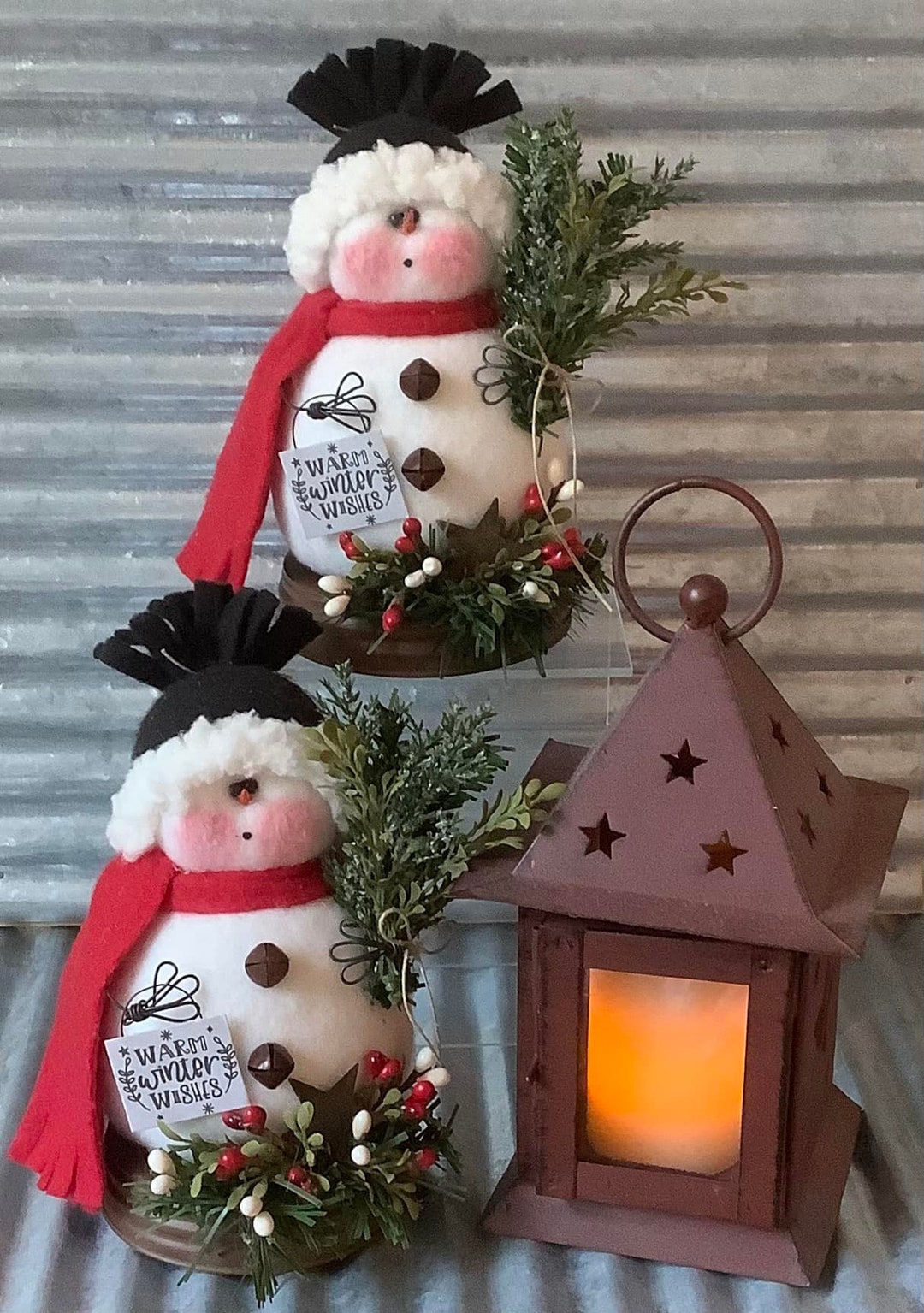Primitive Country Snowman on a Rusty Lid-rustic Winter Christmas Decor ...