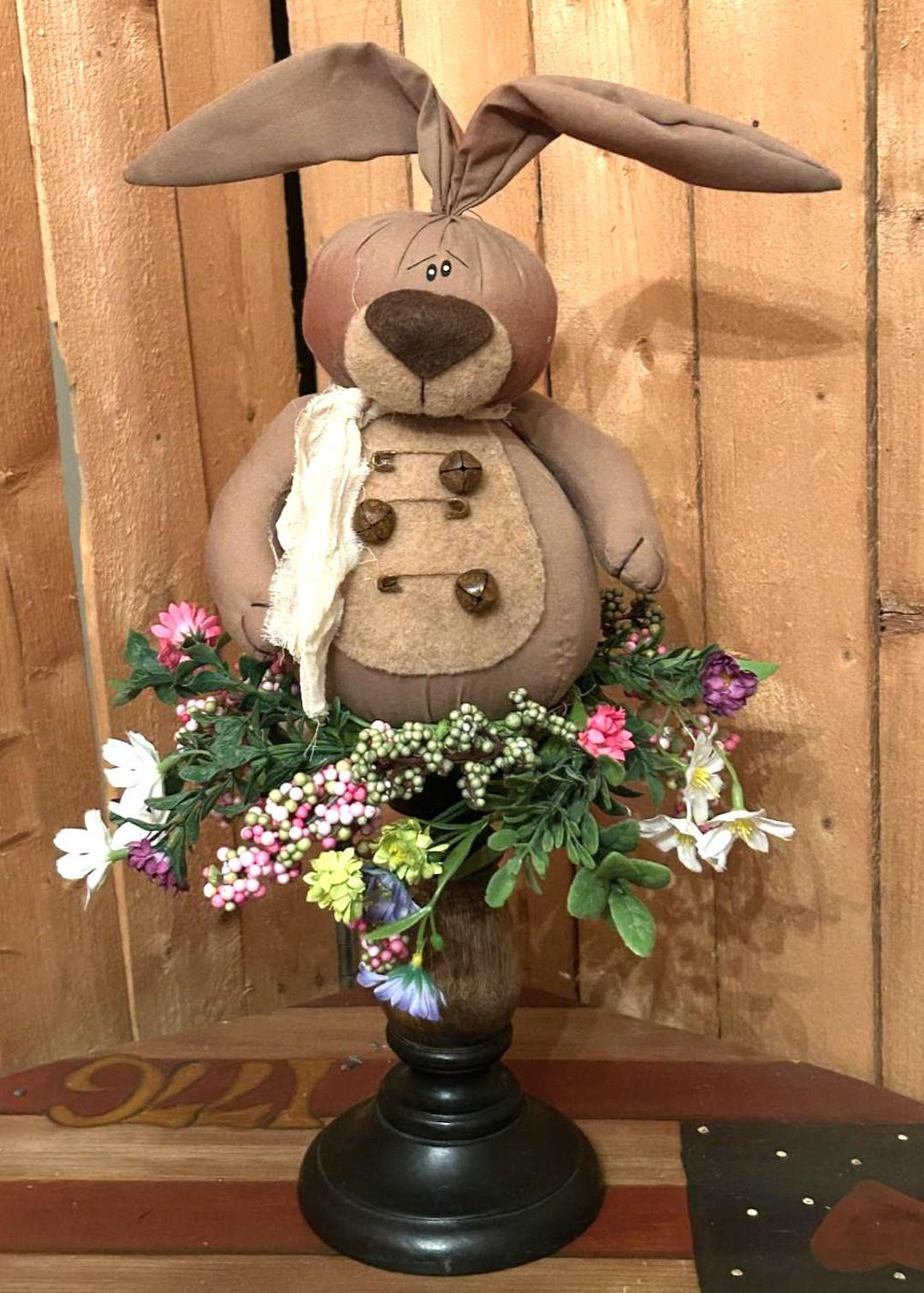 Primitive Country Bunny on Black Stand - Rustic Spring Decor Shelf ...
