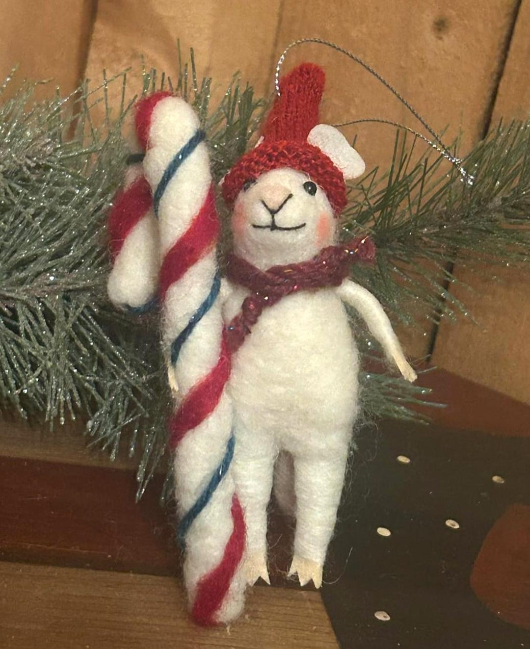 Cute Needle Felted Mouse - Christmas Mouse W/ Scarf, Hat, Candy Cane ...