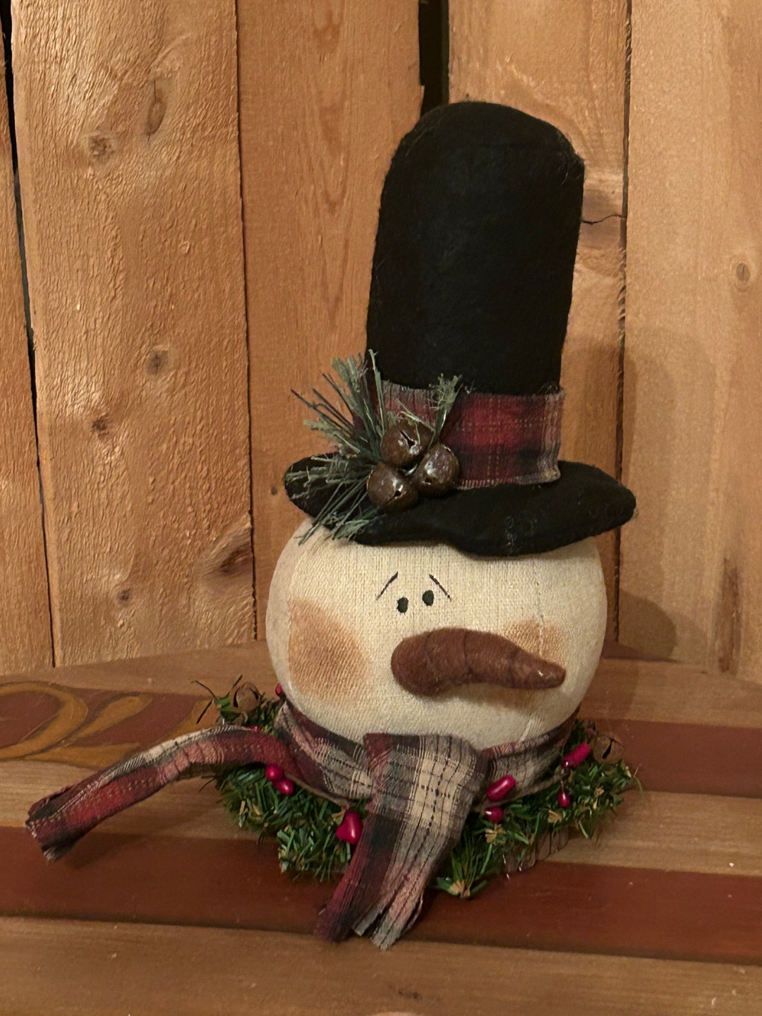 Rustic Country Snowman on Wood Base - Winter Christmas Decor, Snow ...