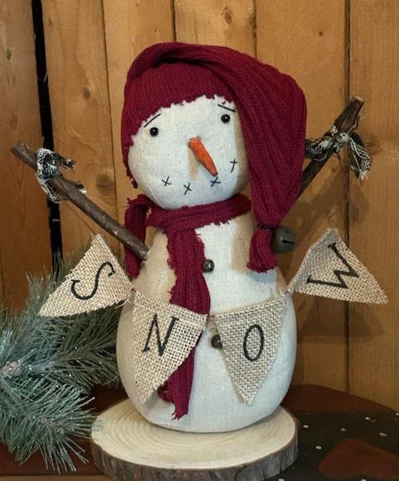 Vintage Country Snowman With Snow Banner - Winter Christmas Decor, Hat ...