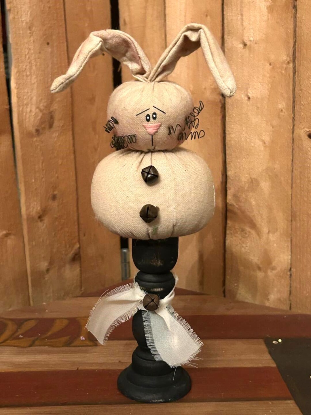 Primitive Country Bunny on Black Stand - Rustic Spring Decor Shelf ...