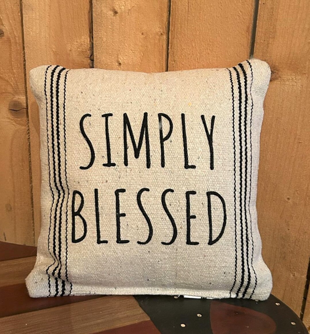 Primitive Rustic Burlap Pillow, Simply Blessed, Country Throw Pillow ...