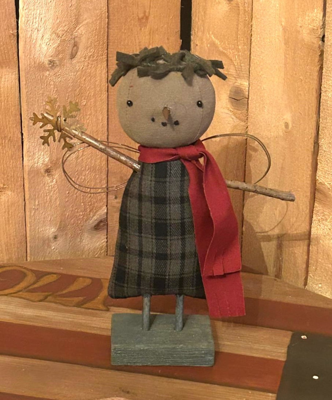SALE - Primitive Rustic Snowman Angel - Winter Christmas Decor, Snow ...
