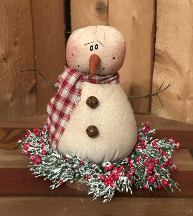 Primitive Country Snowman on Wood Slice - Rustic Winter Christmas Decor ...