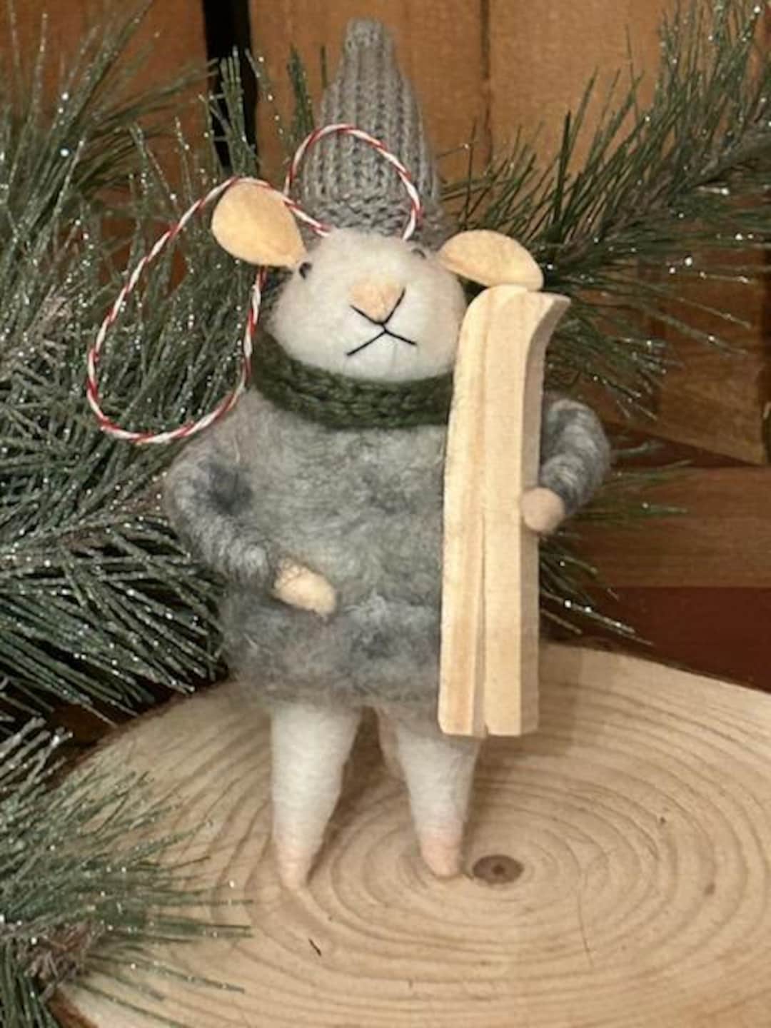 Cute Needle Felted Mouse Puffer Coat, Skis - Christmas Snowman Scarf ...