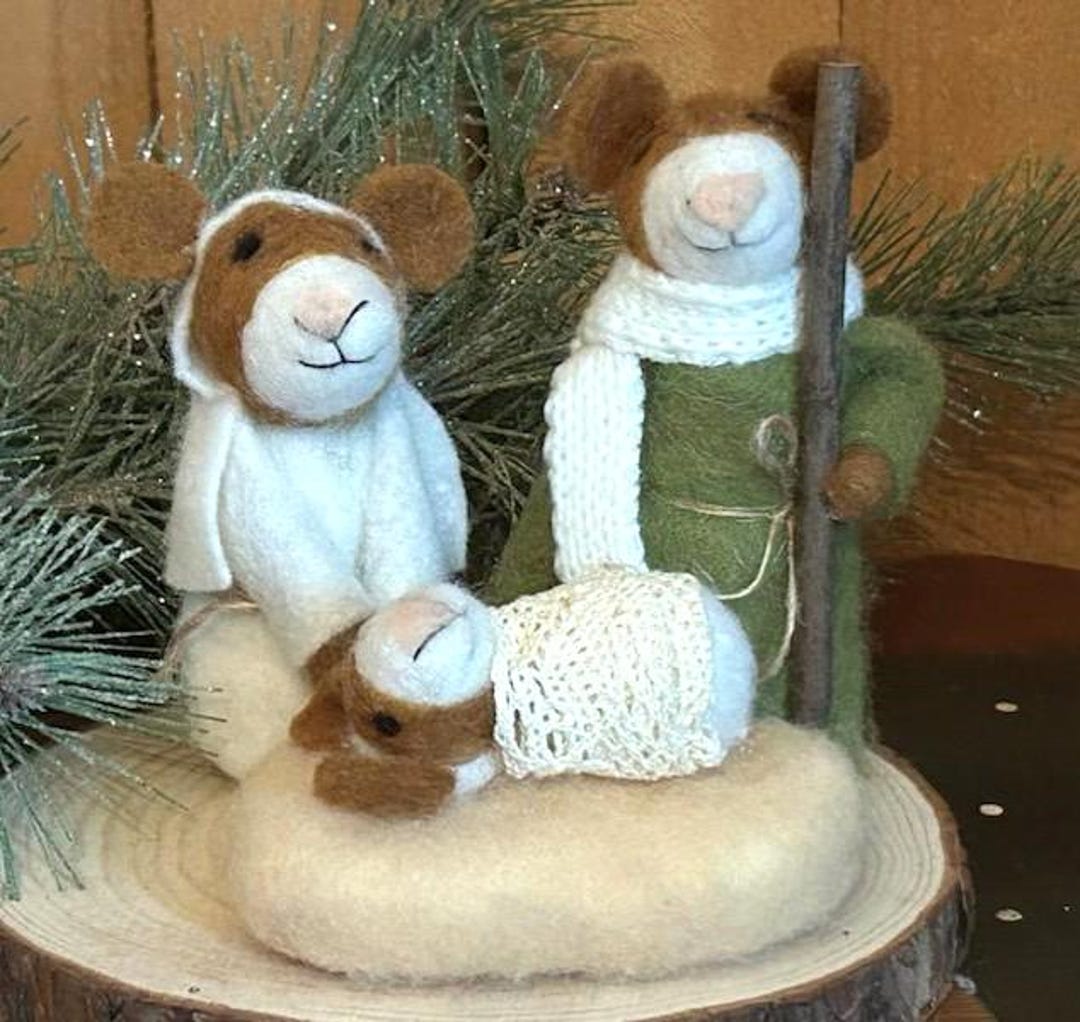 Cute Needle Felted Mice Nativity Christmas Holiday Felt Mouse - Winter ...