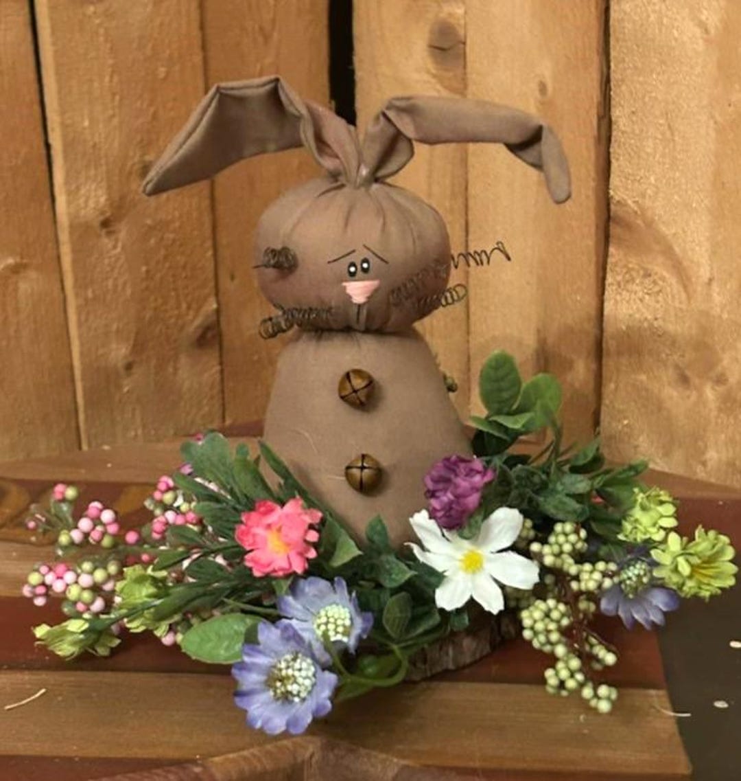 Spring Bunny Arrangement - Greenery, Pink Flowers and a Cute Chubby ...