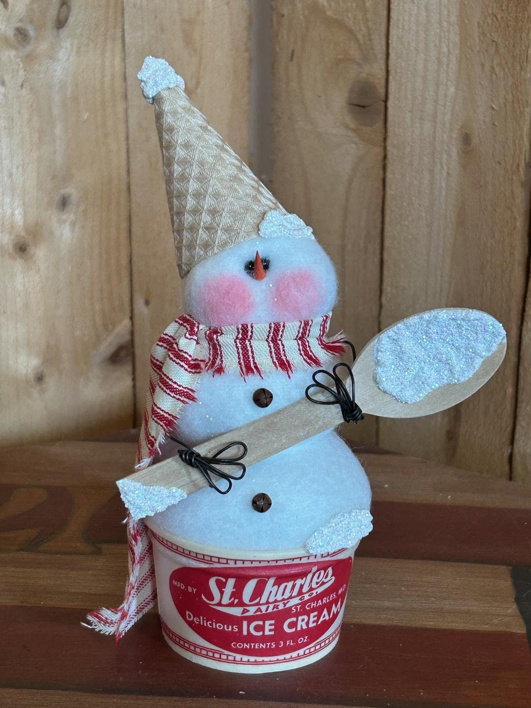 Cute Snowman in Vintage Ice Cream Cup-rustic Winter Christmas Decor ...