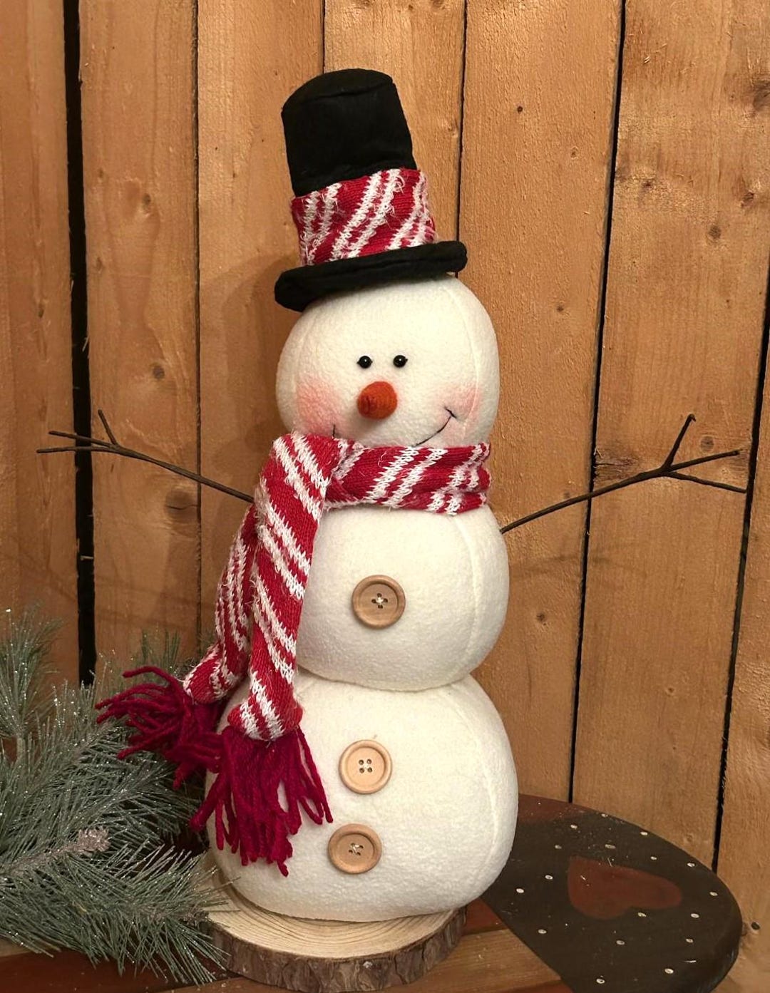 Large Snowman With Peppermint Striped Hat, Scarf - Winter Christmas ...