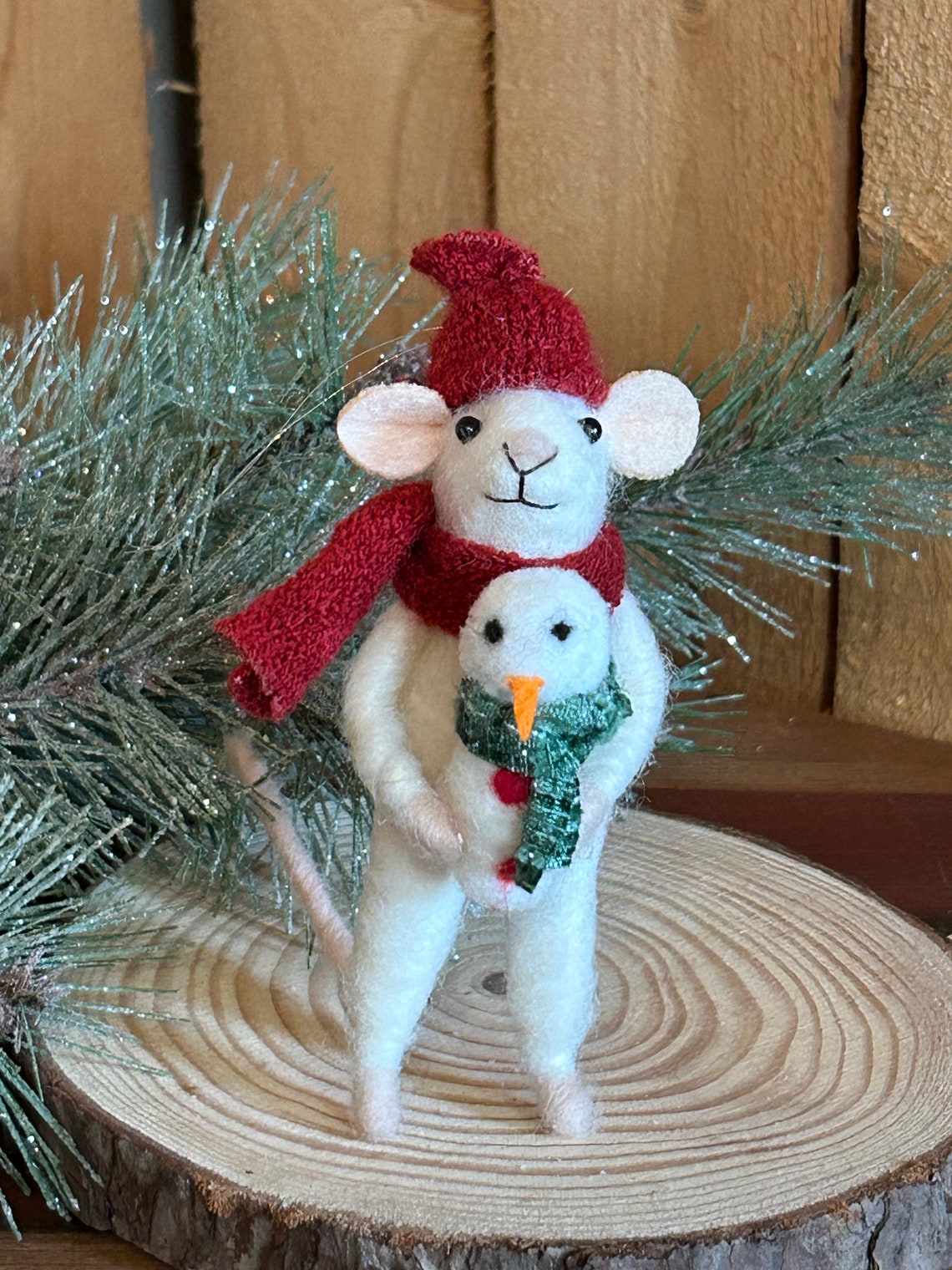 Cute Needle Felted Mouse - Christmas Snowman Scarf, Hat, Felt Ornament ...