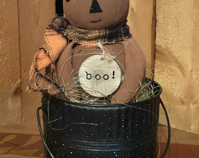 Primitive Country Pumpkin in a Bucket - Pumpkin Fall Doll, Harvest ...