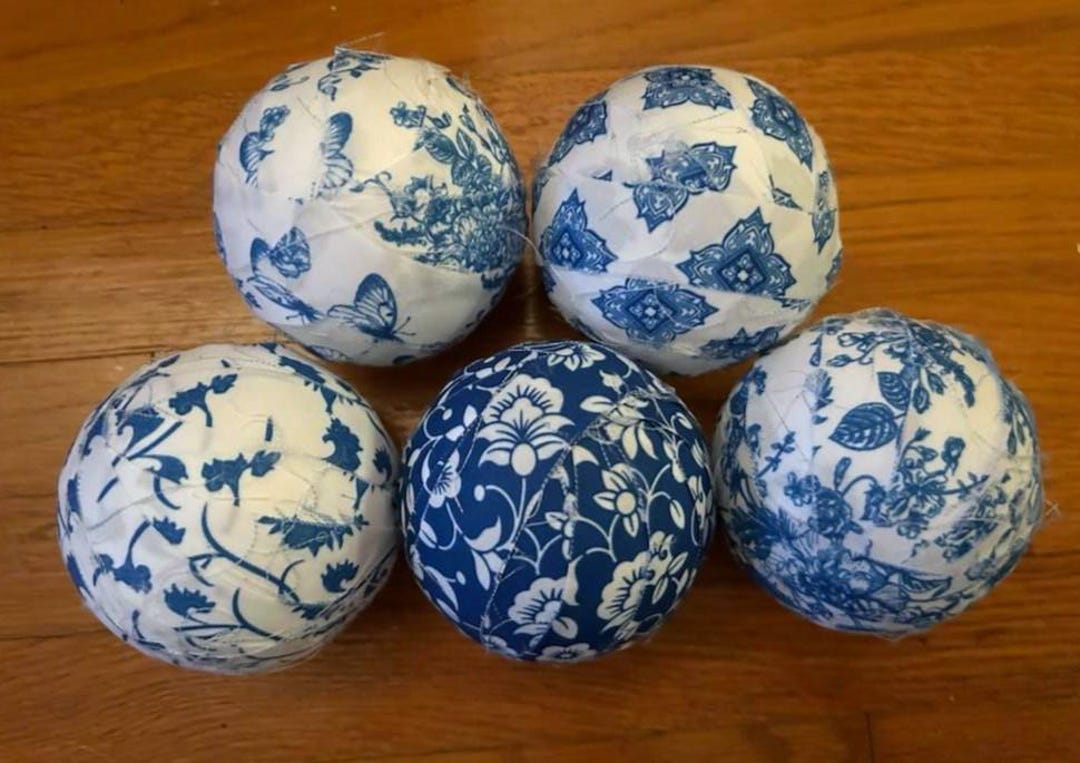 Blue and White Chinoiserie Rag Balls, Decorative Bowl Filler, Rag Ball ...