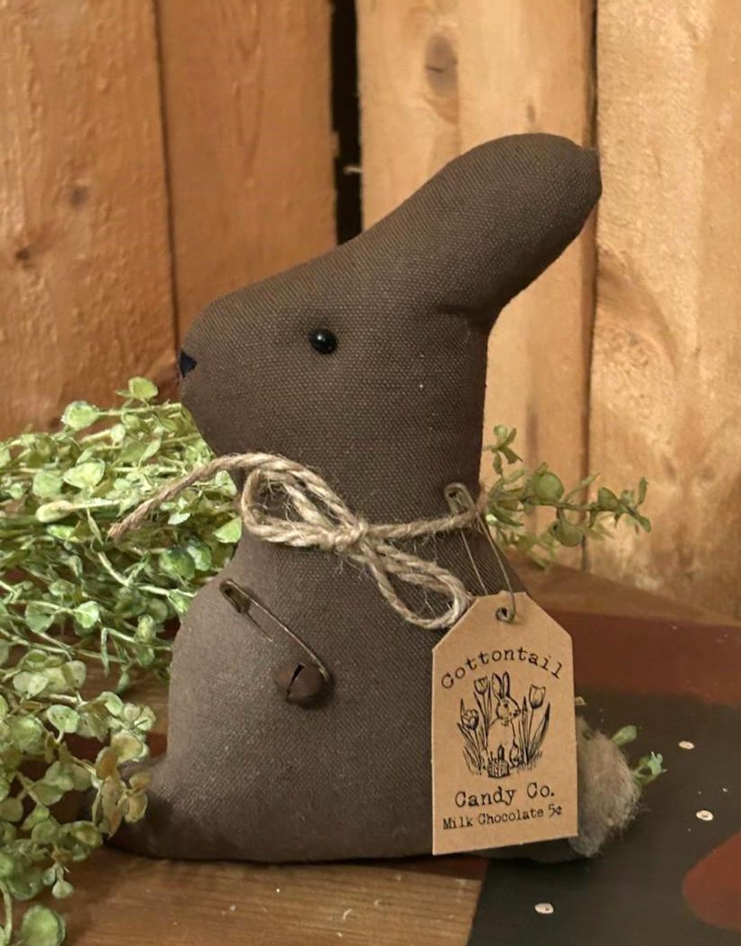 Primitive Plush Chocolate Bunny - Spring Decor Shelf Sitter, Cottontail ...