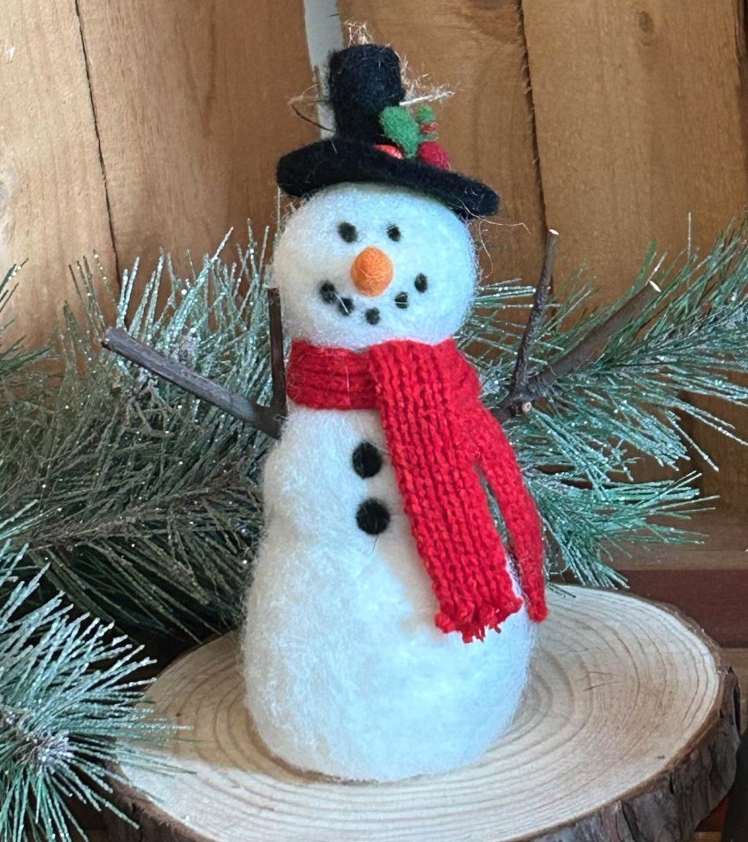SALE - Cute Felt Country Snowman -rustic Winter Christmas Decor Snow ...