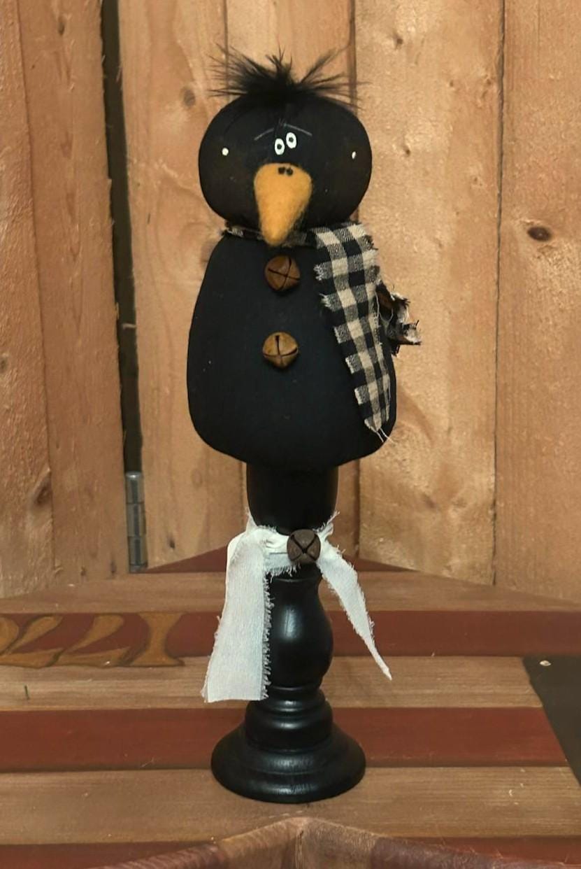 Primitive Country Crow on Black Wood Stand- Fall Arrangement ...