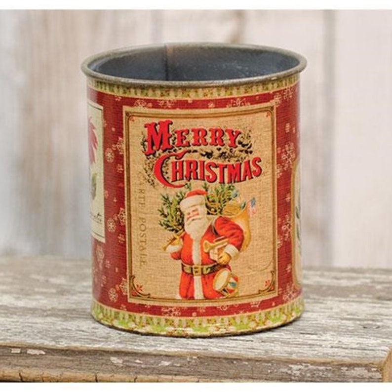 Christmas Santa Vintage Metal Can Winter Holiday Bucket - Etsy