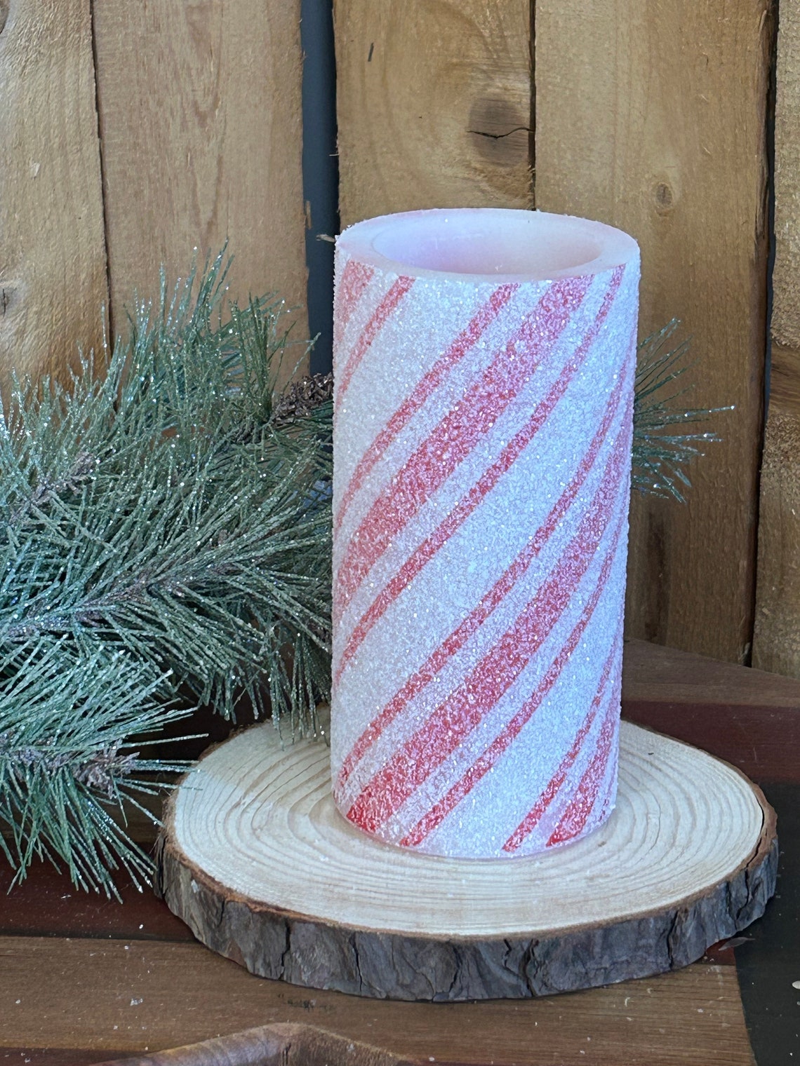 Candy Cane Pillar Candle, LED Red & White Striped 3" X 6" Christmas ...