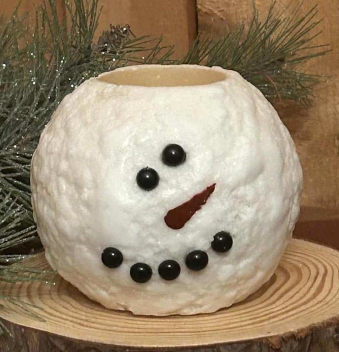 Grubby Round Snowman Candle Decoration, Battery Operated, TIMER ...