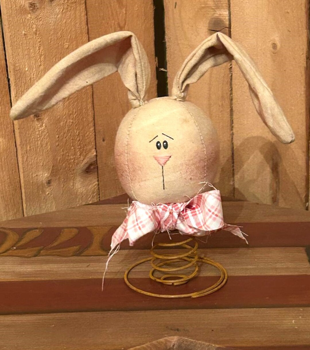 Primitive Country Bunny on Bed Spring - Rustic Spring Decor Shelf ...