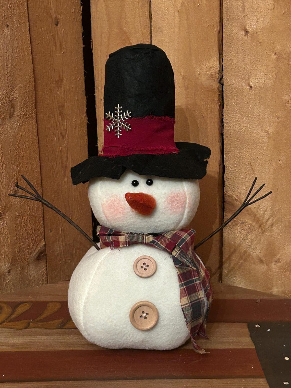 Primitive Country Snowman With Top Hat, Scarf - Winter Christmas Decor ...