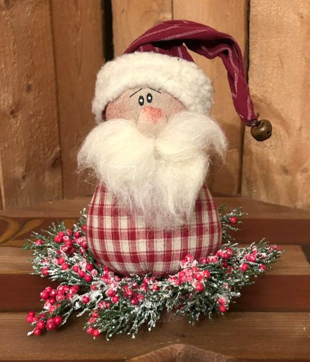 Primitive Country Santa on Wood Slice - Rustic Winter Christmas Decor ...