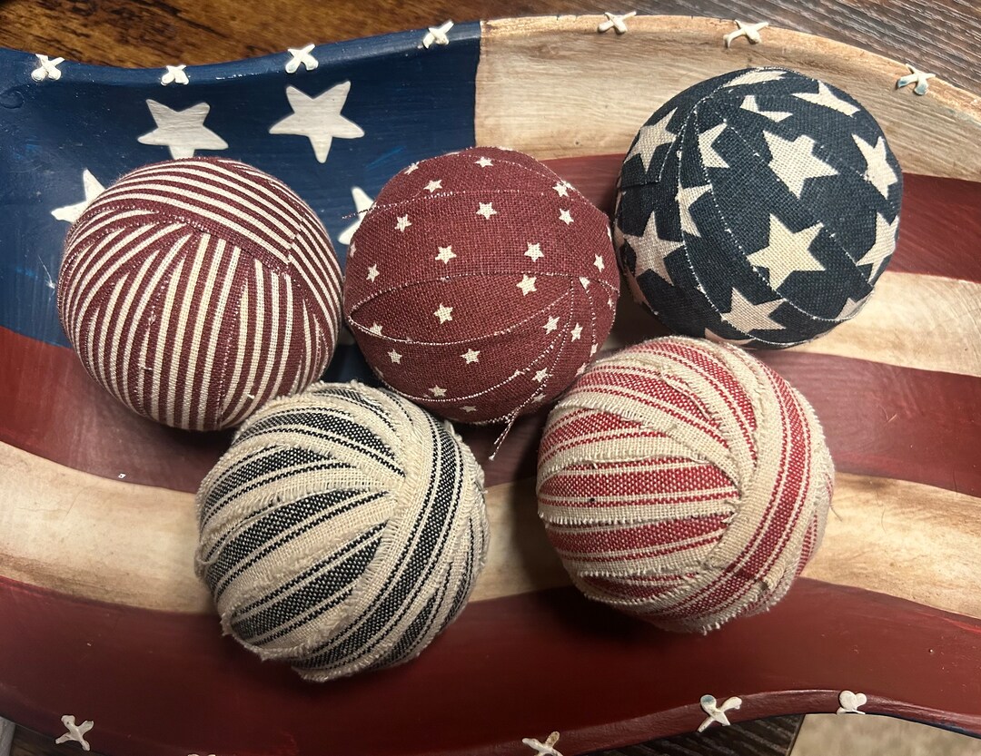 Patriotic Primitive Rustic Rag Balls. 5 Assorted Bowl Fillers Rustic ...