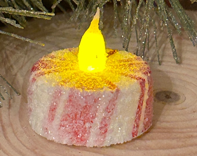 Glittered Candy Cane LED Battery Candle Tealight Timer Feature TTW ...