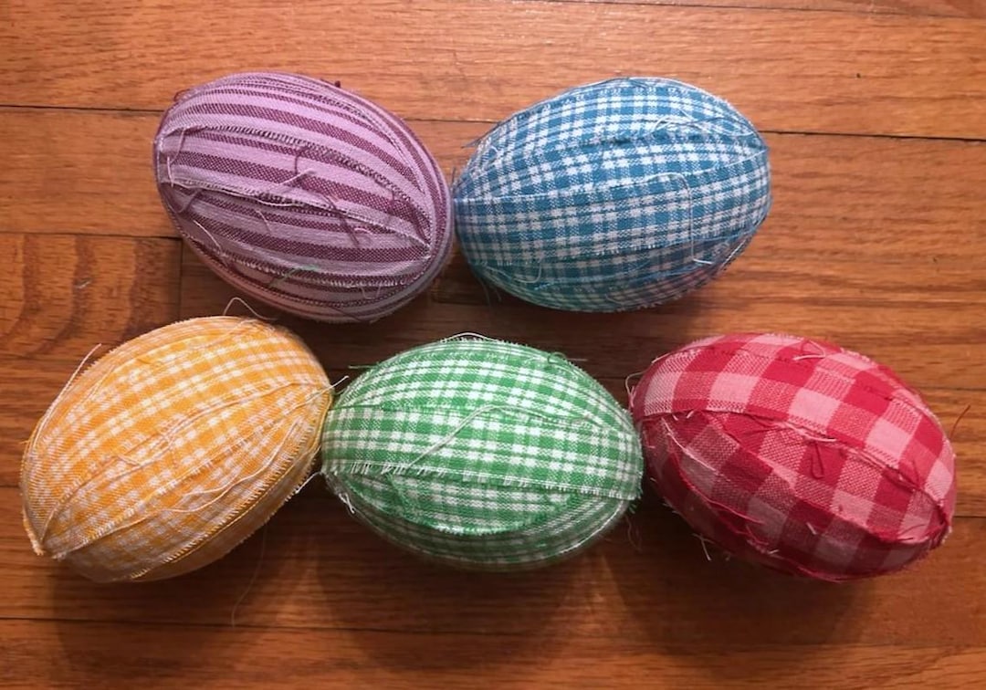 Spring Fabric Wrapped Eggs. Set of 5 Assorted Bowl Fillers Easter Home ...