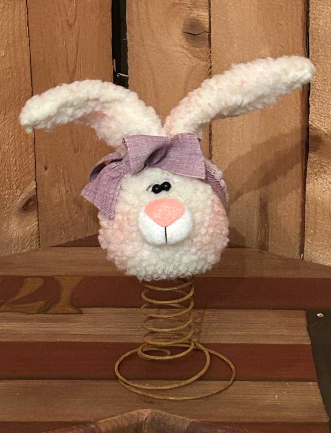 Primitive Country Bunny on Bed Spring - Rustic Spring Decor Shelf ...