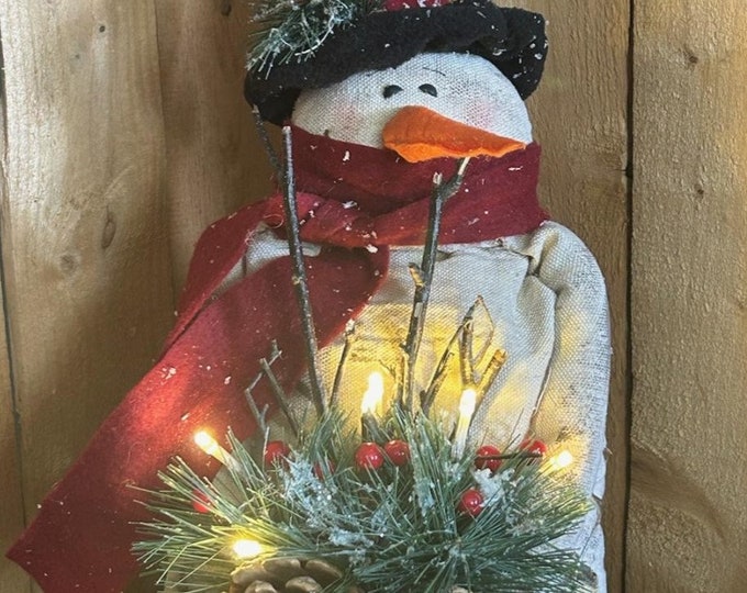 Rustic Country Snowman - Winter Christmas Decor, Hat Scarf, Burlap Bag ...