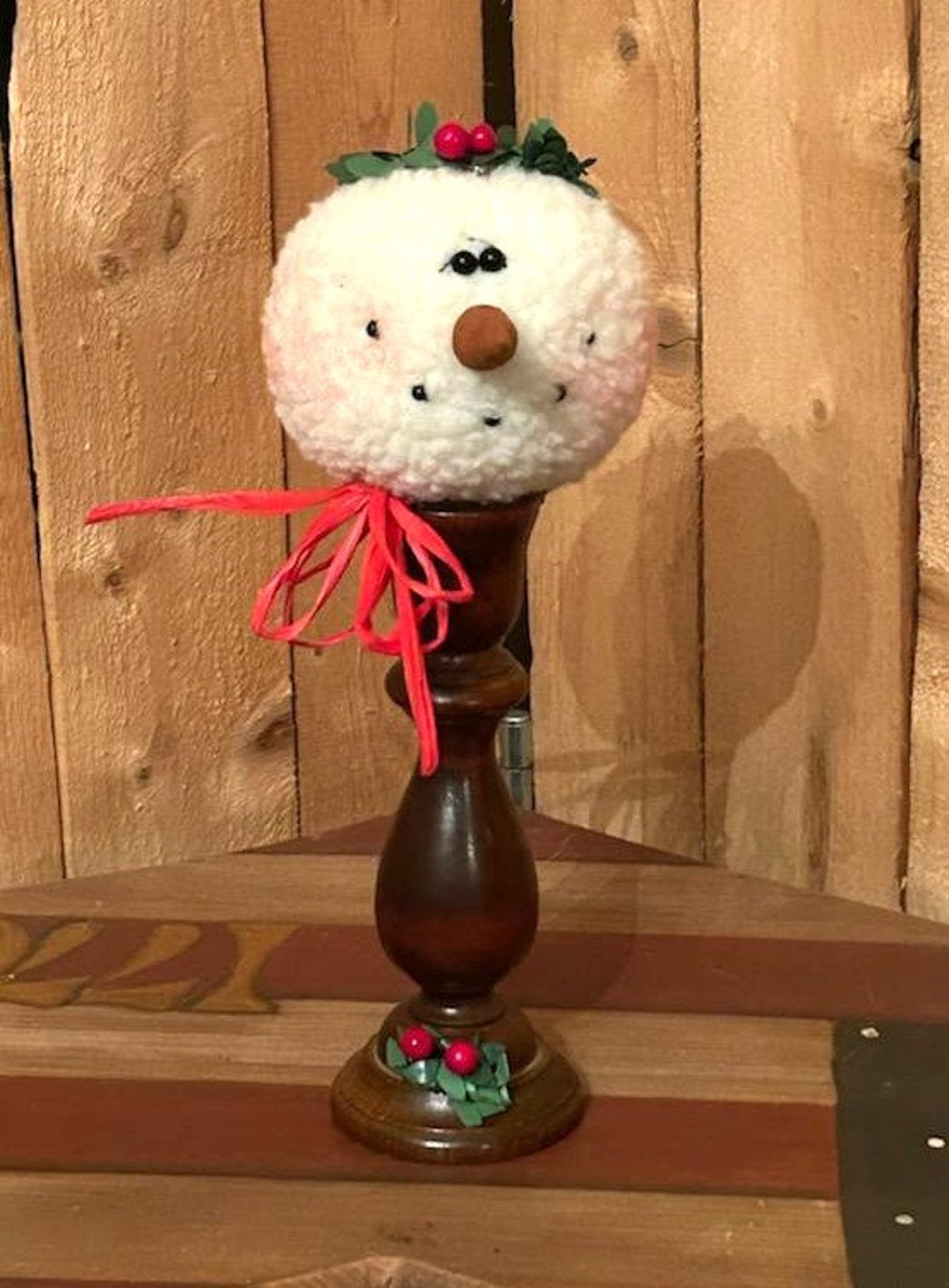 Rustic Country Snowman on Wood Pedestal - Winter Christmas Decor, Snow ...