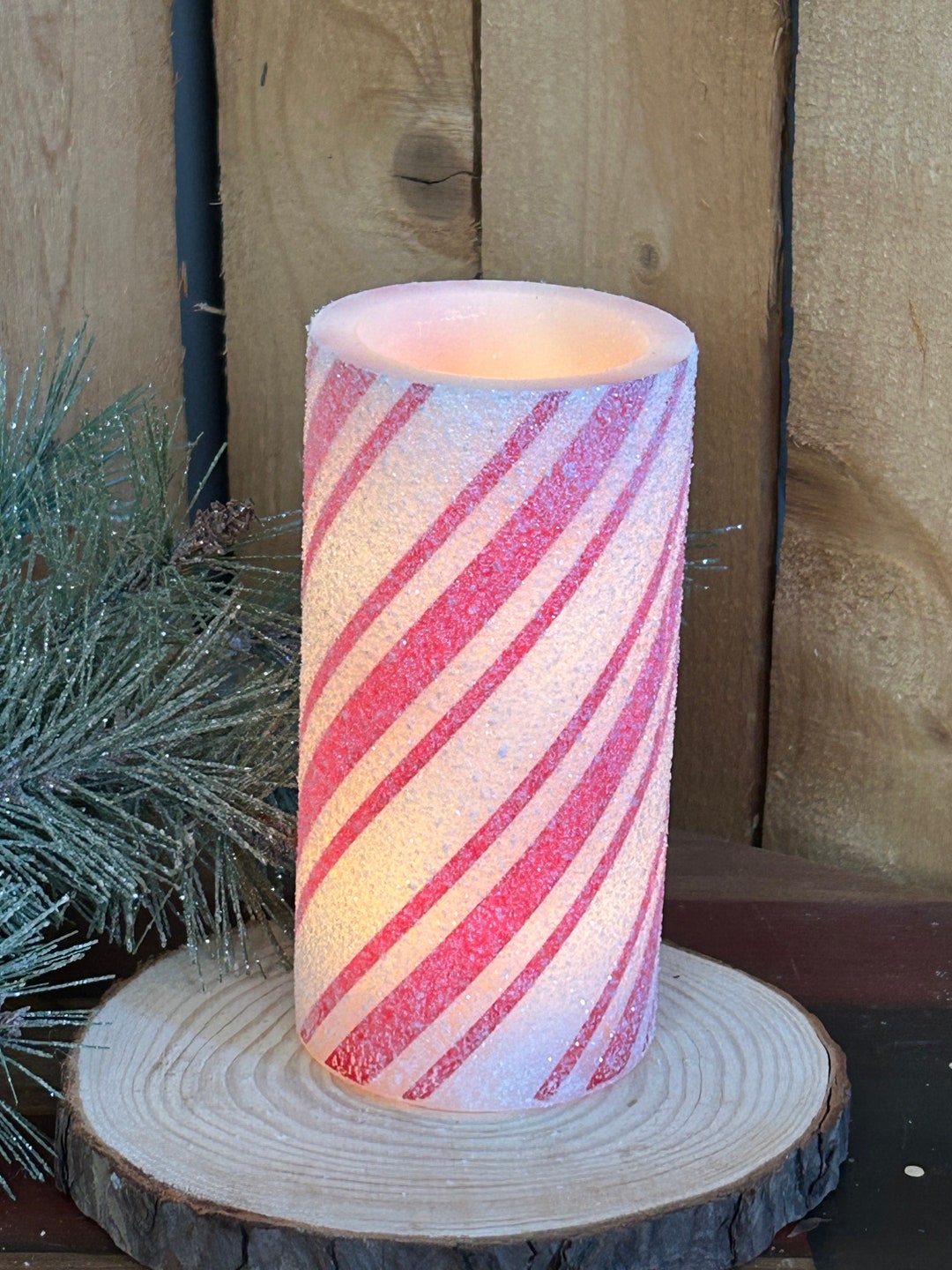 Candy Cane Pillar Candle, LED Red & White Striped 3" X 6" Christmas ...