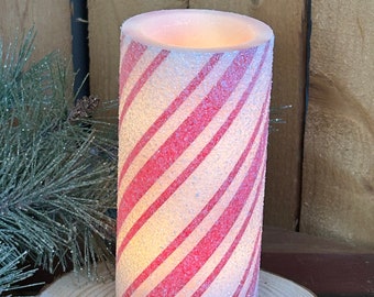 Frosty & Glittered Candy Cane LED Battery Operated Taper Candle Light 6 ...