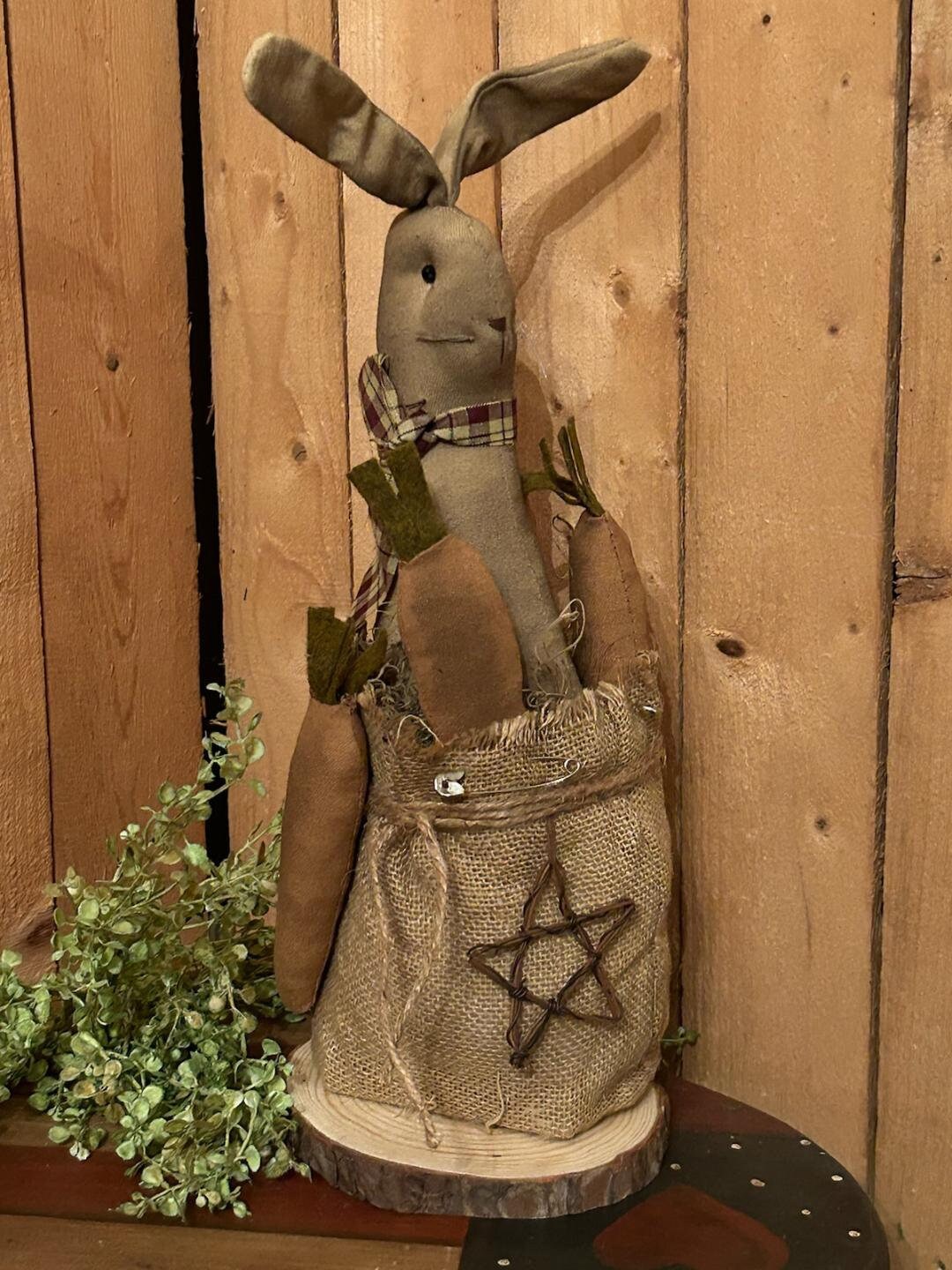 Primitive Country Bunny - Spring Decor Shelf Sitter Burlap Bag, Carrots ...