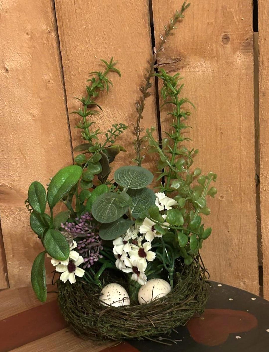 Spring Bird's Nest Arrangement - Speckled Eggs, Ivy, Greenery, Garden ...