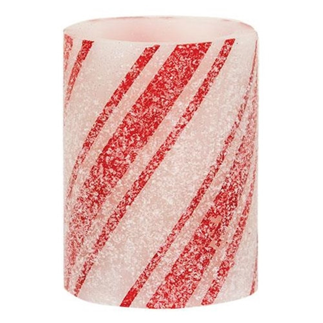Candy Cane Pillar Candle LED Red & White Striped 3 X - Etsy