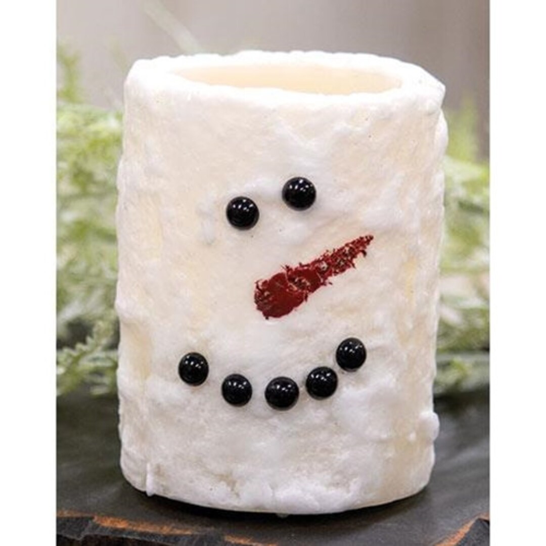 Grubby Snowman Pillar Candle Decoration, Battery Operated, Holiday ...