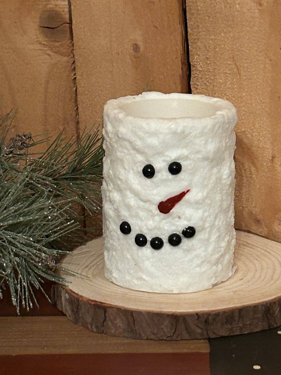 Grubby Snowman Pillar Candle Decoration, Battery Operated, Holiday ...