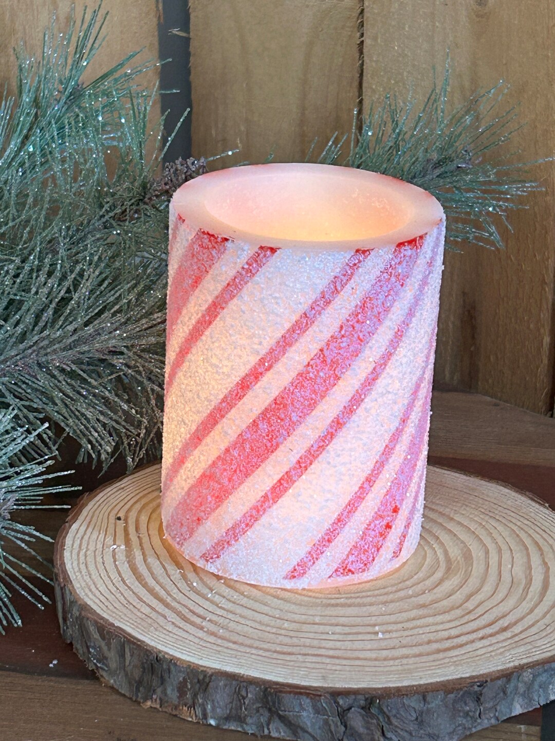 Candy Cane Pillar Candle, LED Red & White Striped 3" X 4" Christmas ...