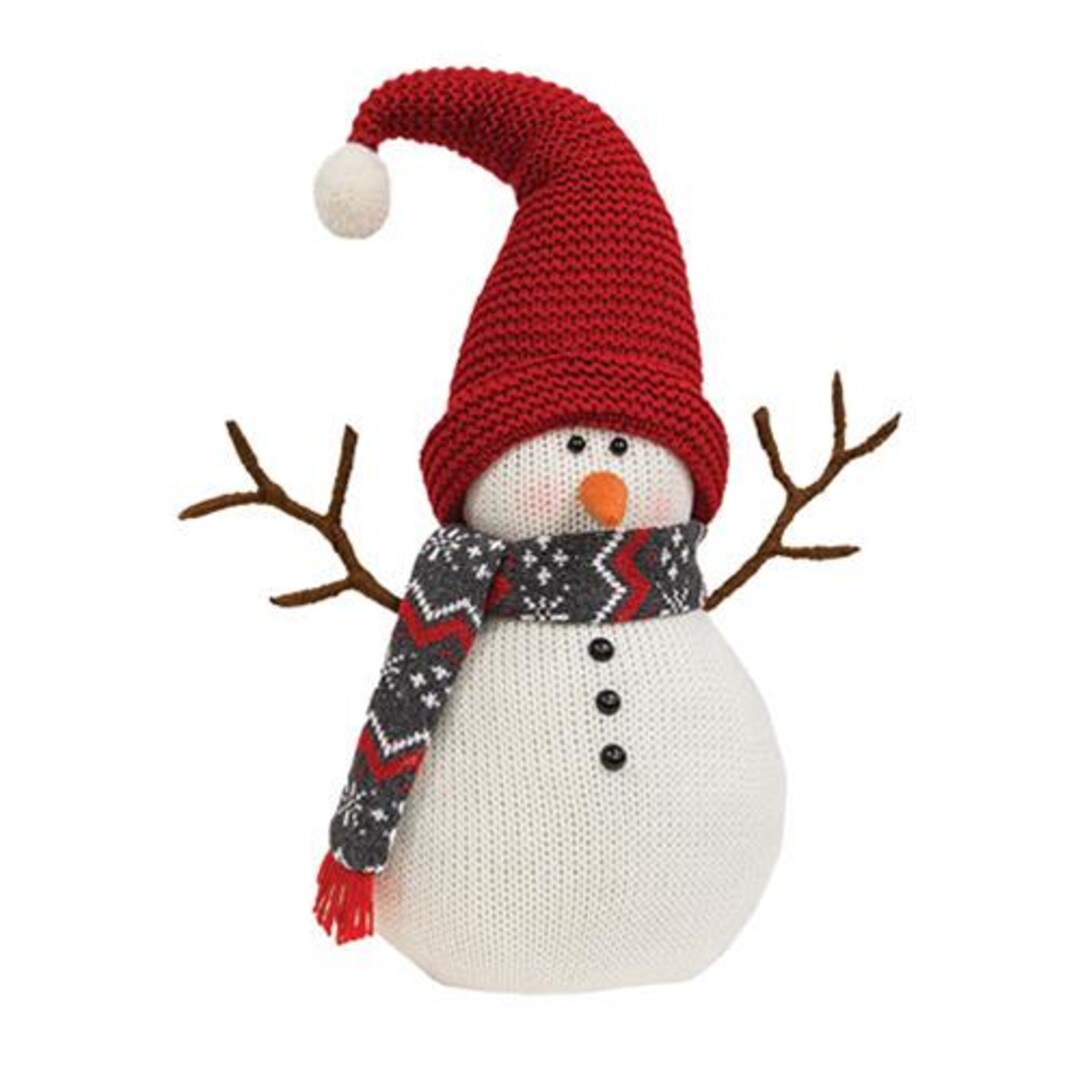 Large Knit Snowman With Striped Scarf and Floppy Winter Hat - Christmas ...