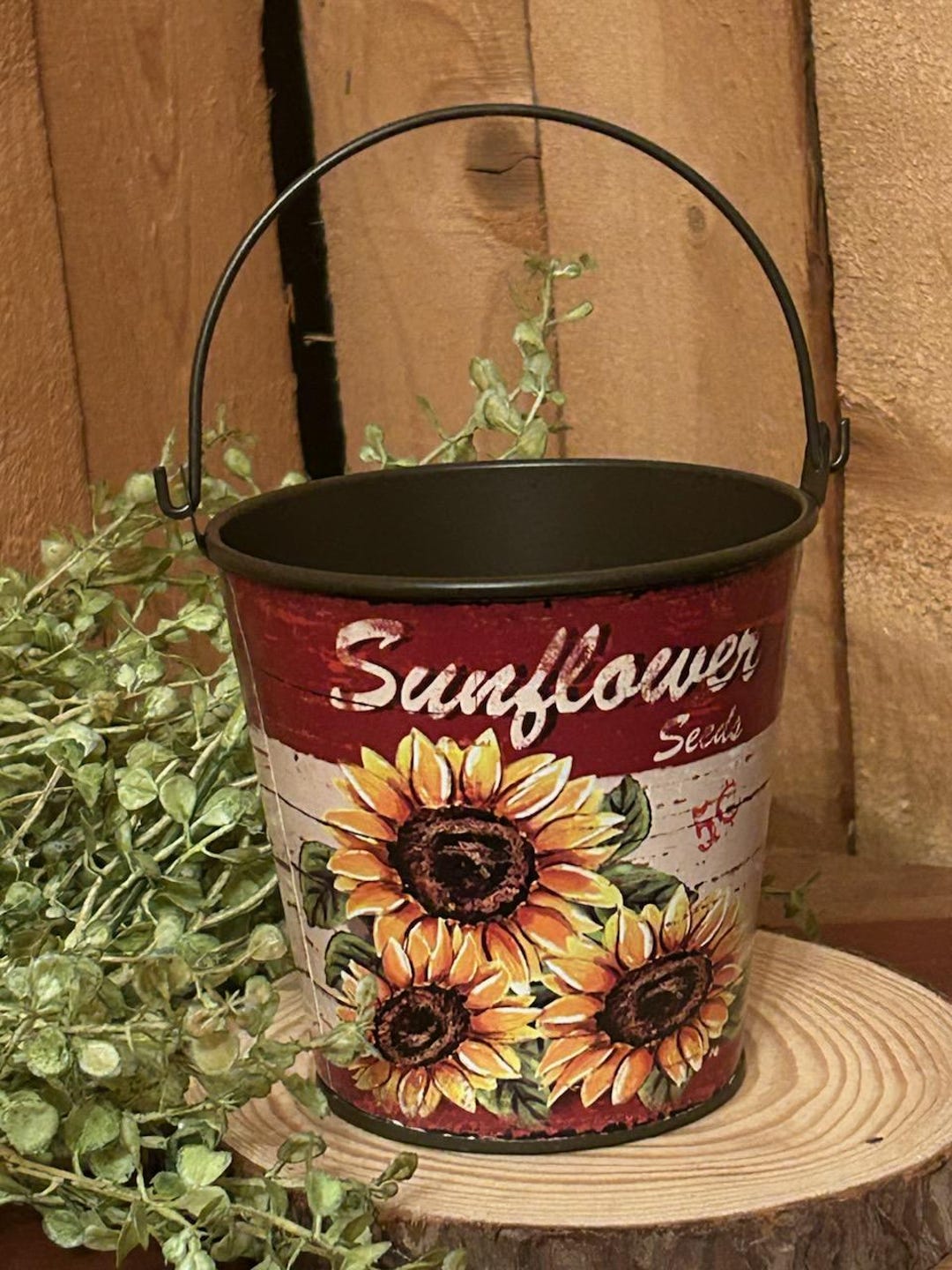 Sunflower Rustic Metal Bucket Distressed Can, Flower Garden - Etsy