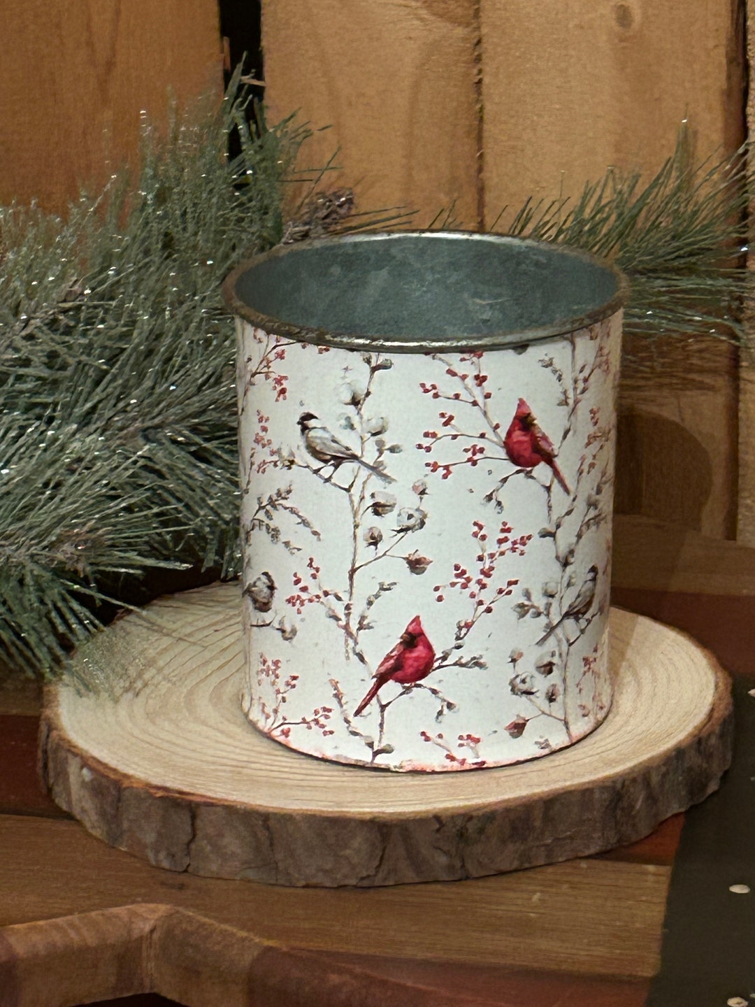 Christmas Cardinal Vintage Metal Can, Winter Holiday Bucket - Etsy