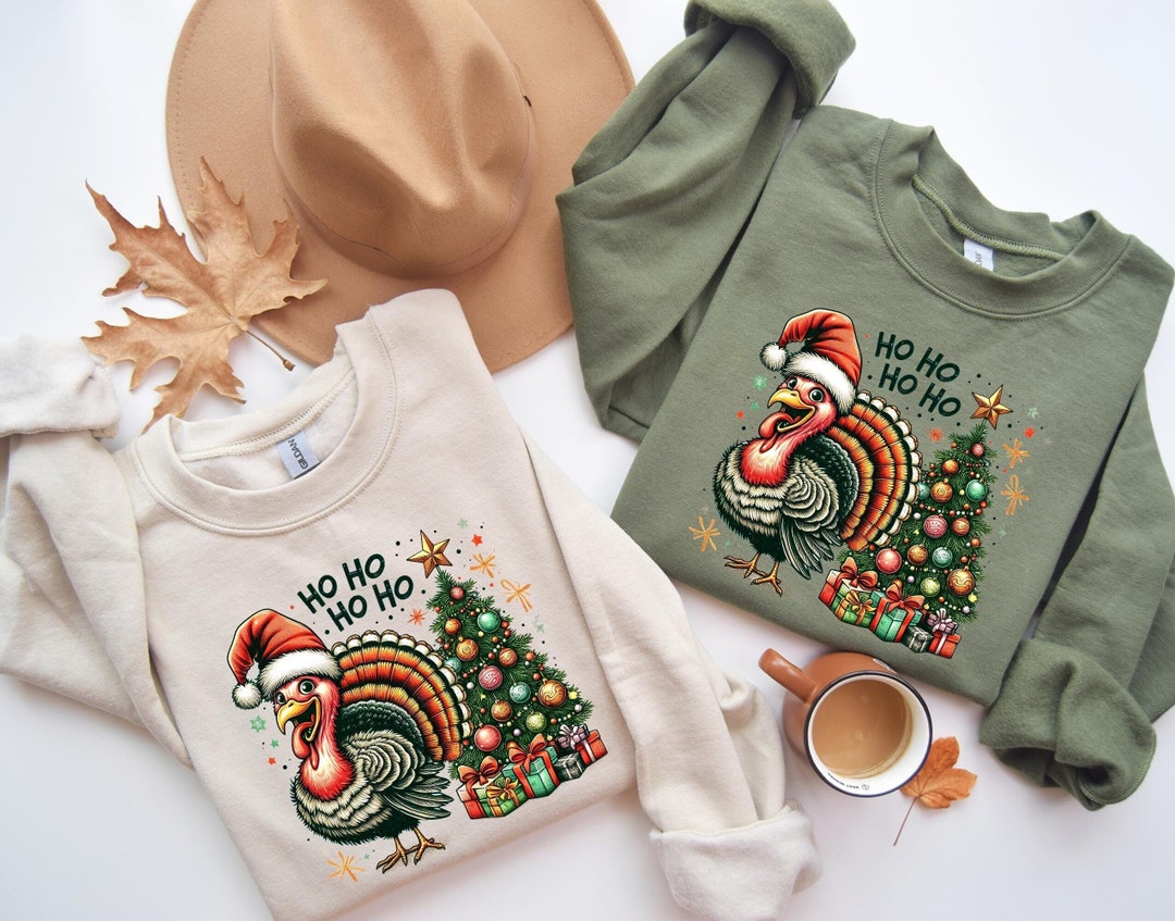 Ho Ho Ho Turkey Christmas Sweatshirt, Funny Holiday Turkey Hoodie ...