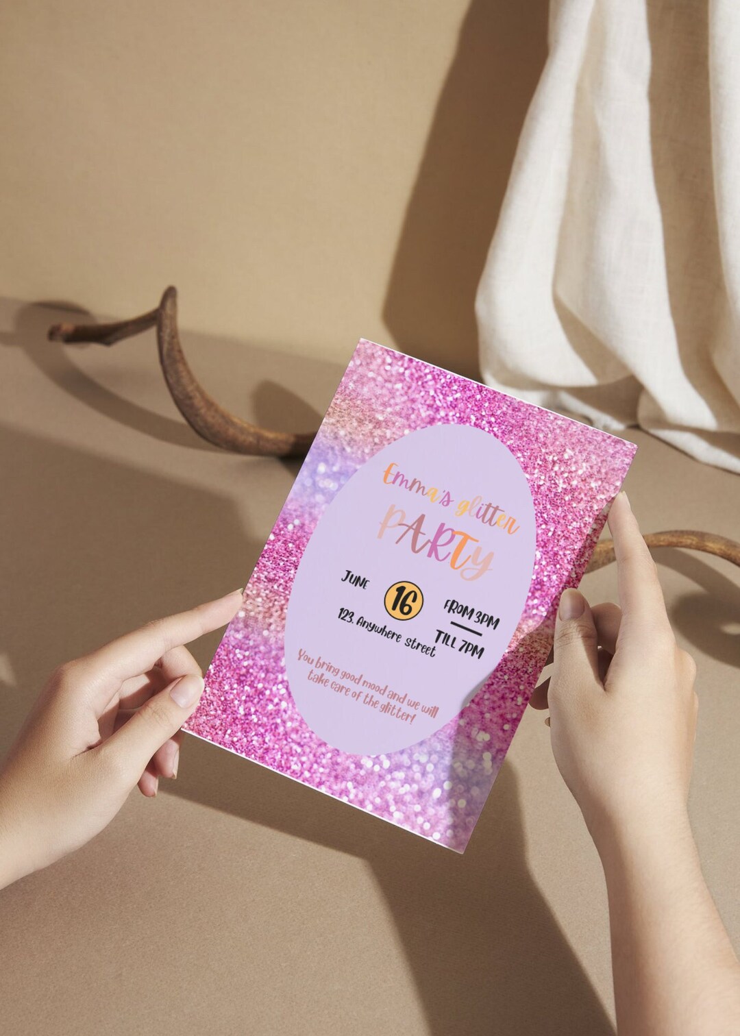 Glitter Party Invitation, Pink Glitter Invitation, Editable Party ...