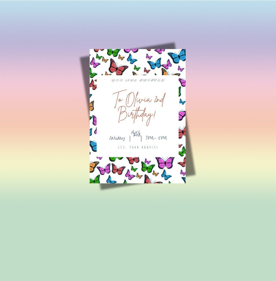 Editable Butterfly Birthday Invitation Template, Colorful Birthday ...